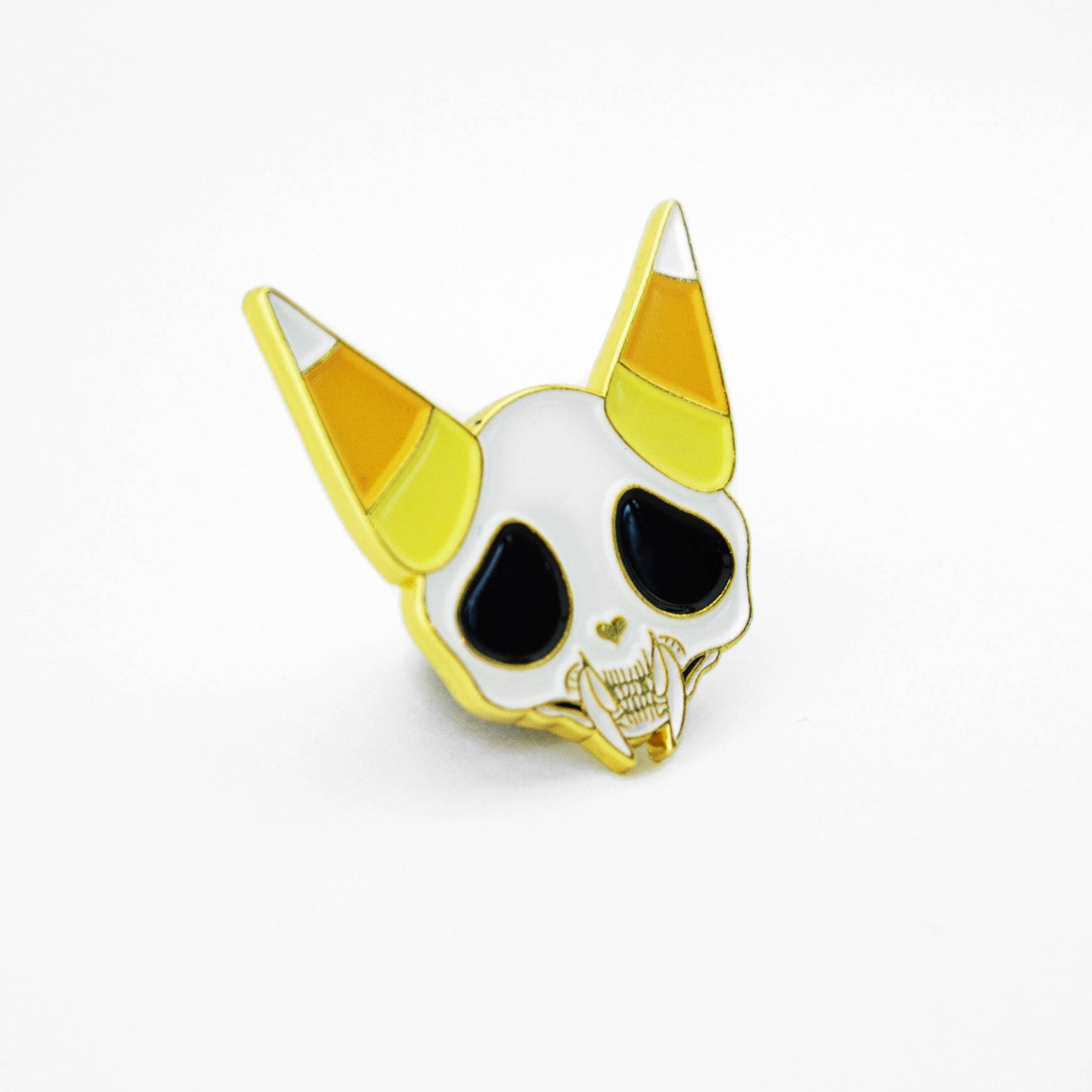 Gold Enamel Pin - Kitten Skull Thistle (white) - Collectible by Kat ...
