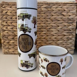 Personalised Flask & Mug Set , Land Rover Gifts, Water Bottle, Vintage ...