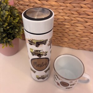 Personalised Flask & Mug Set , Land Rover Gifts, Water Bottle, Vintage ...