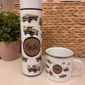 Personalised Flask & Mug Set , Land Rover Gifts, Water Bottle, Vintage ...
