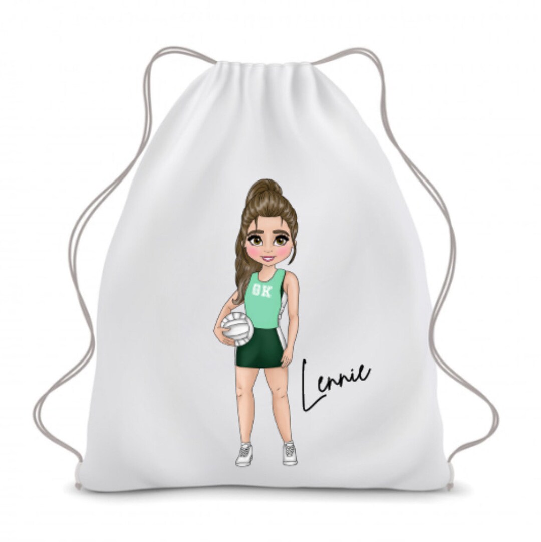 Personalized Netball Drawstring Bag: Custom Character Gift, Kit Bag ...
