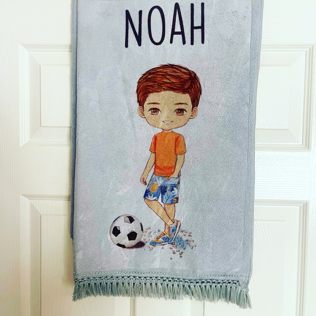 Personalised Beach Towel, Character Towels, Tassels, Holiday, Lads ...