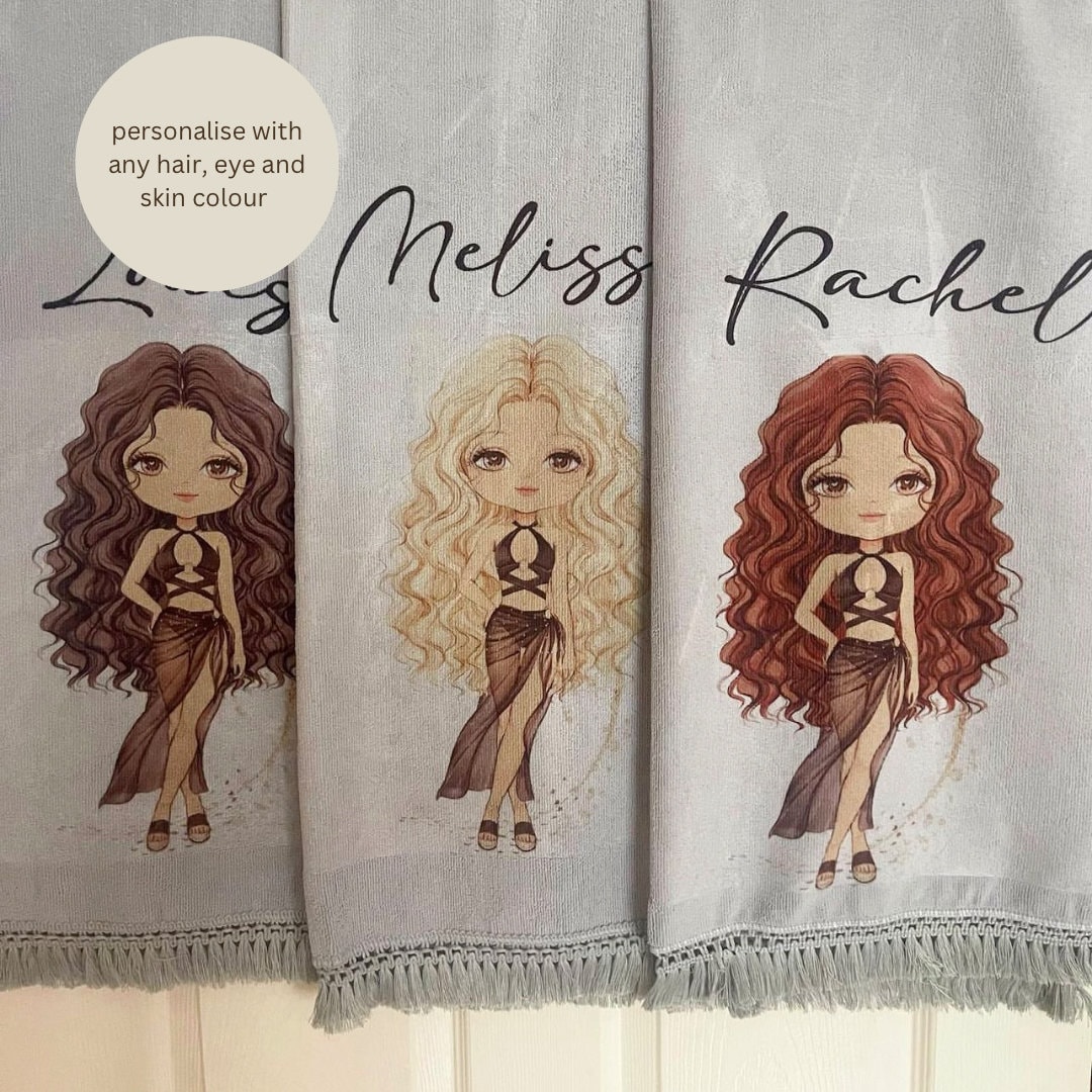 Personalised Beach Towel, Character Towels, Tassels, Choose Your Own ...