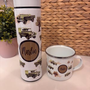 Personalised Flask & Mug Set , Land Rover Gifts, Water Bottle, Vintage ...