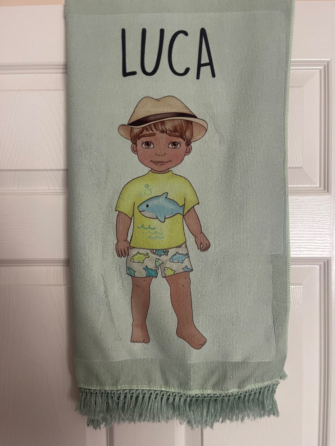 Personalised Beach Towel, Character Towels, Tassels, Boys Beach Towel ...