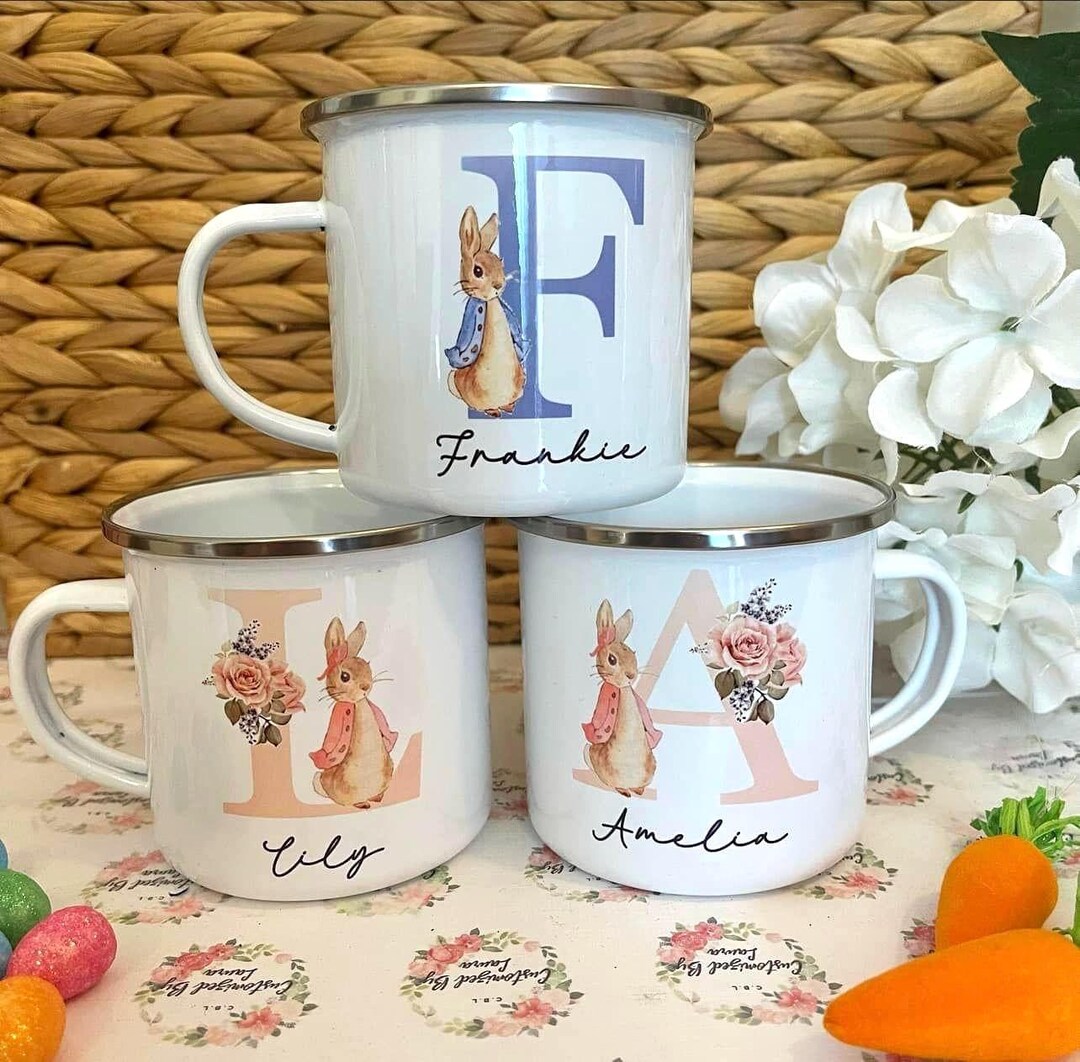 Easter Enamel Mugs, Personalised Bunny Mugs, Peter Rabbit Personalised ...
