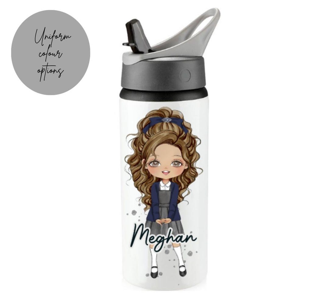 Girls School Water Bottle, School Uniform Character, Personalised Water ...