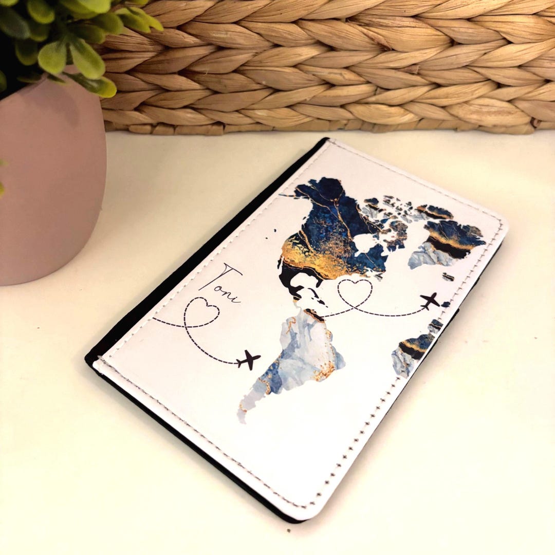 Personalized World Map Passport Cover: Marble Effect Art - Etsy