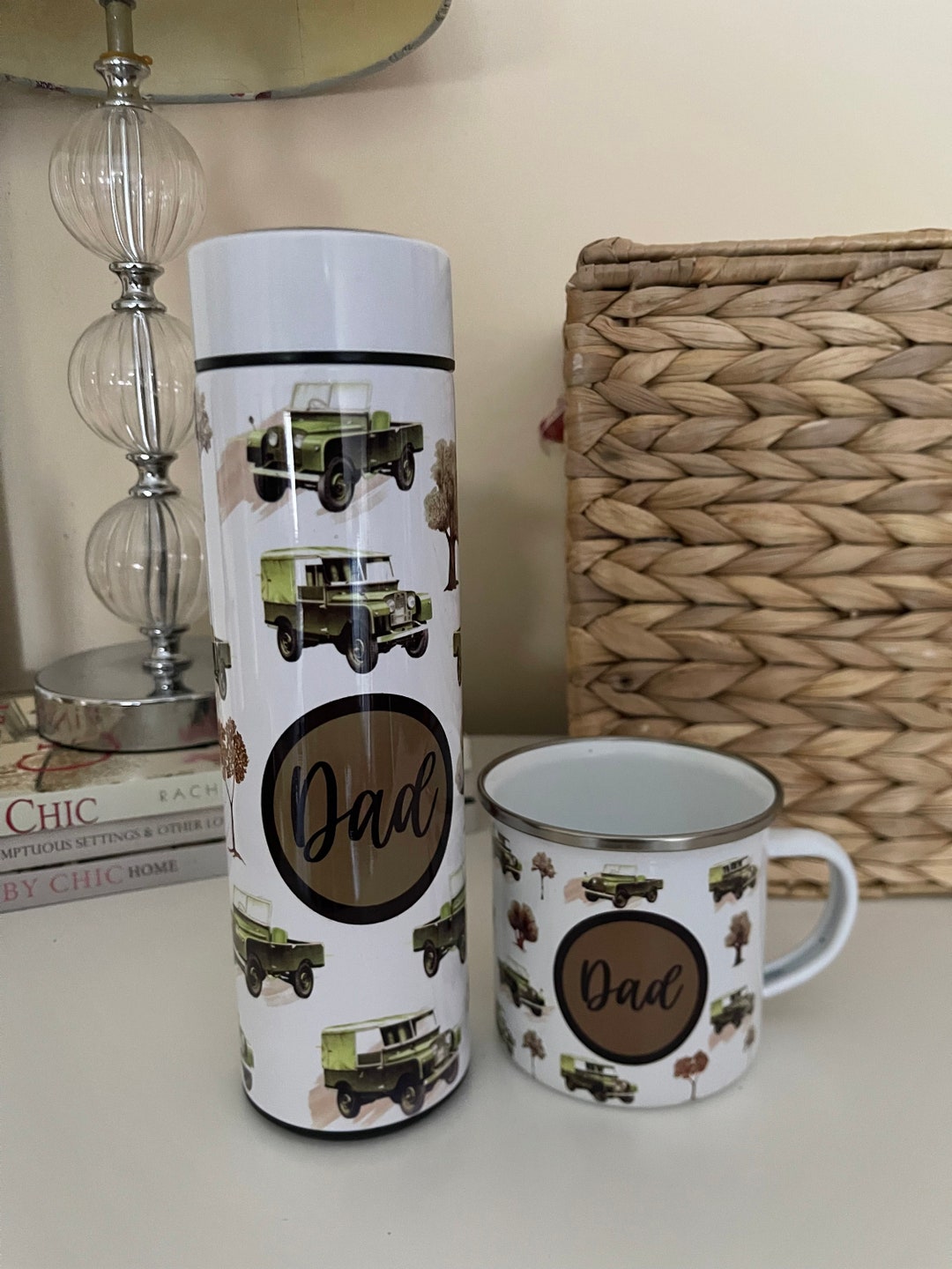 Personalised Flask & Mug Set , Land Rover Gifts, Water Bottle, Vintage ...