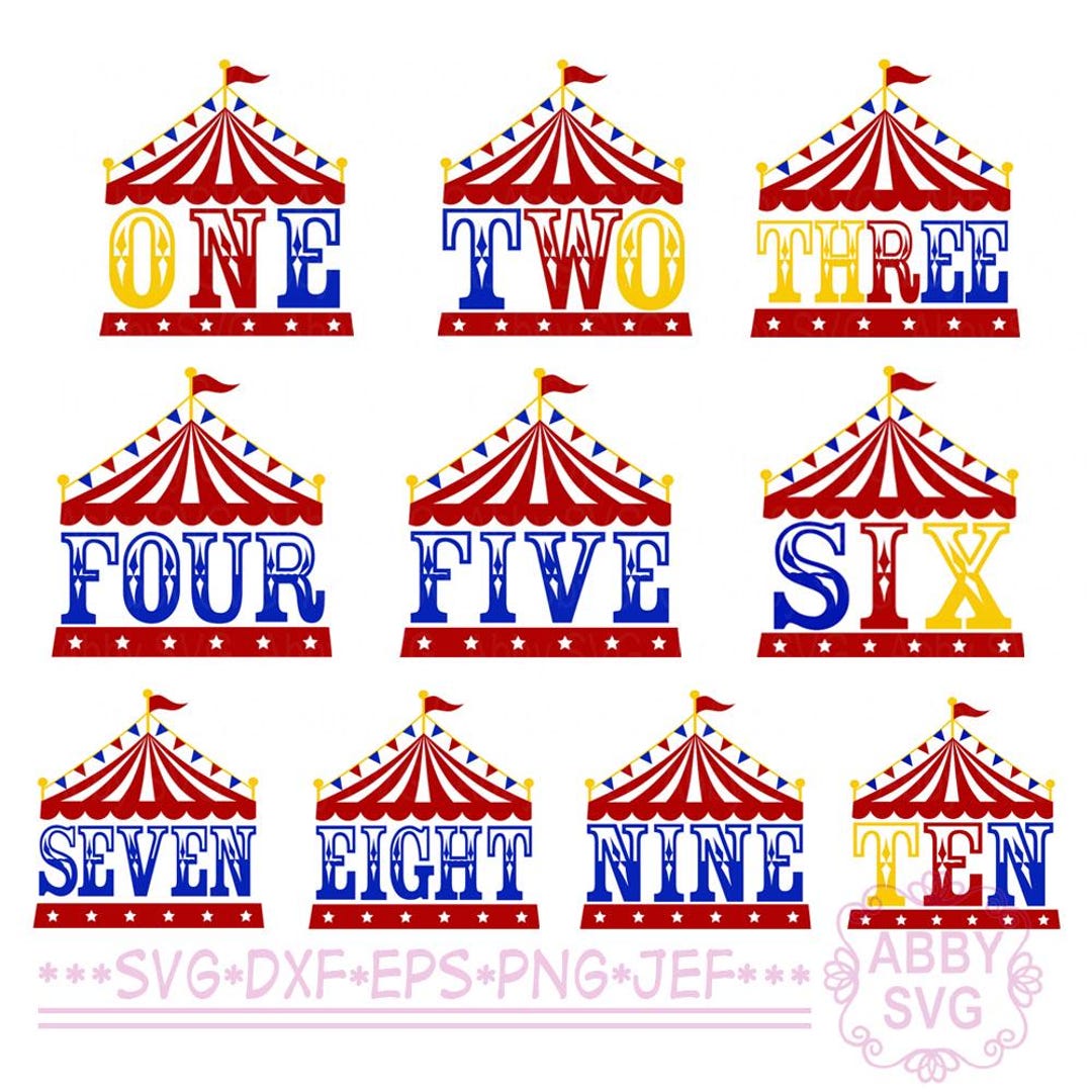 Circus Numbers SVG Bundle 1–10,tent Number Clipart PNG, Carnival ...