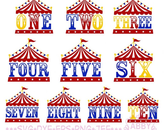 Circus Numbers SVG Bundle 1–10,tent Number Clipart PNG, Carnival ...
