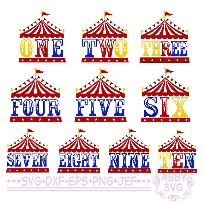 Circus Numbers SVG Bundle 1–10,tent Number Clipart PNG, Carnival ...