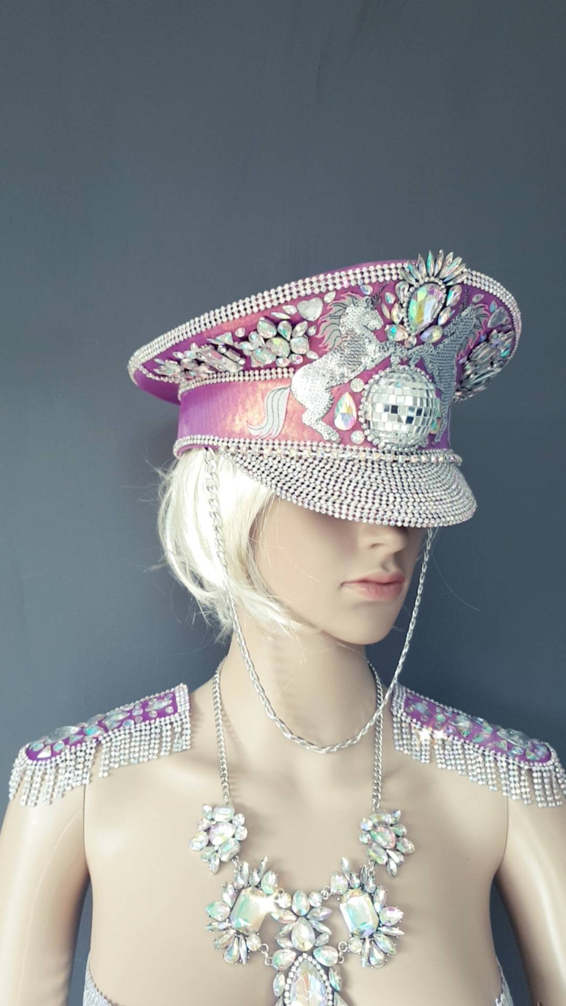 Unicorn Disco Glitter Ball Pink Captain Hat, Burningman Hat , Festival ...