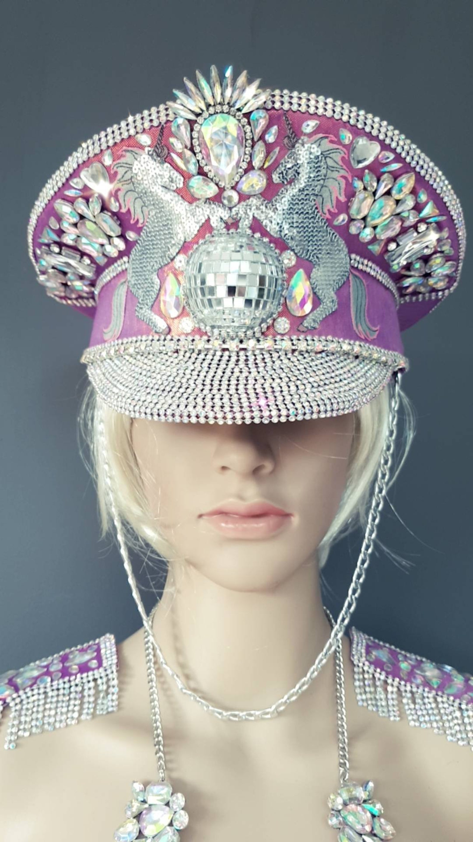 Unicorn Disco Glitter Ball Pink Captain Hat, Burningman Hat , Festival ...