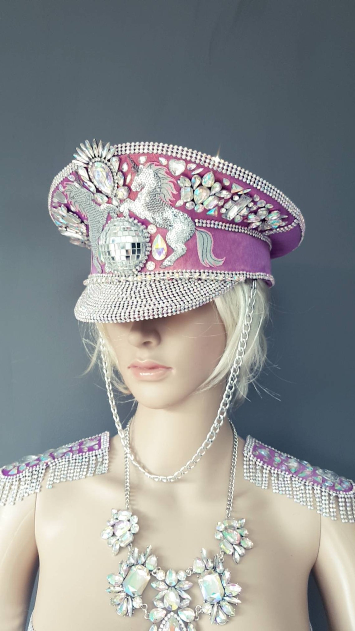 Unicorn Disco Glitter Ball Pink Captain Hat, Burningman Hat , Festival ...