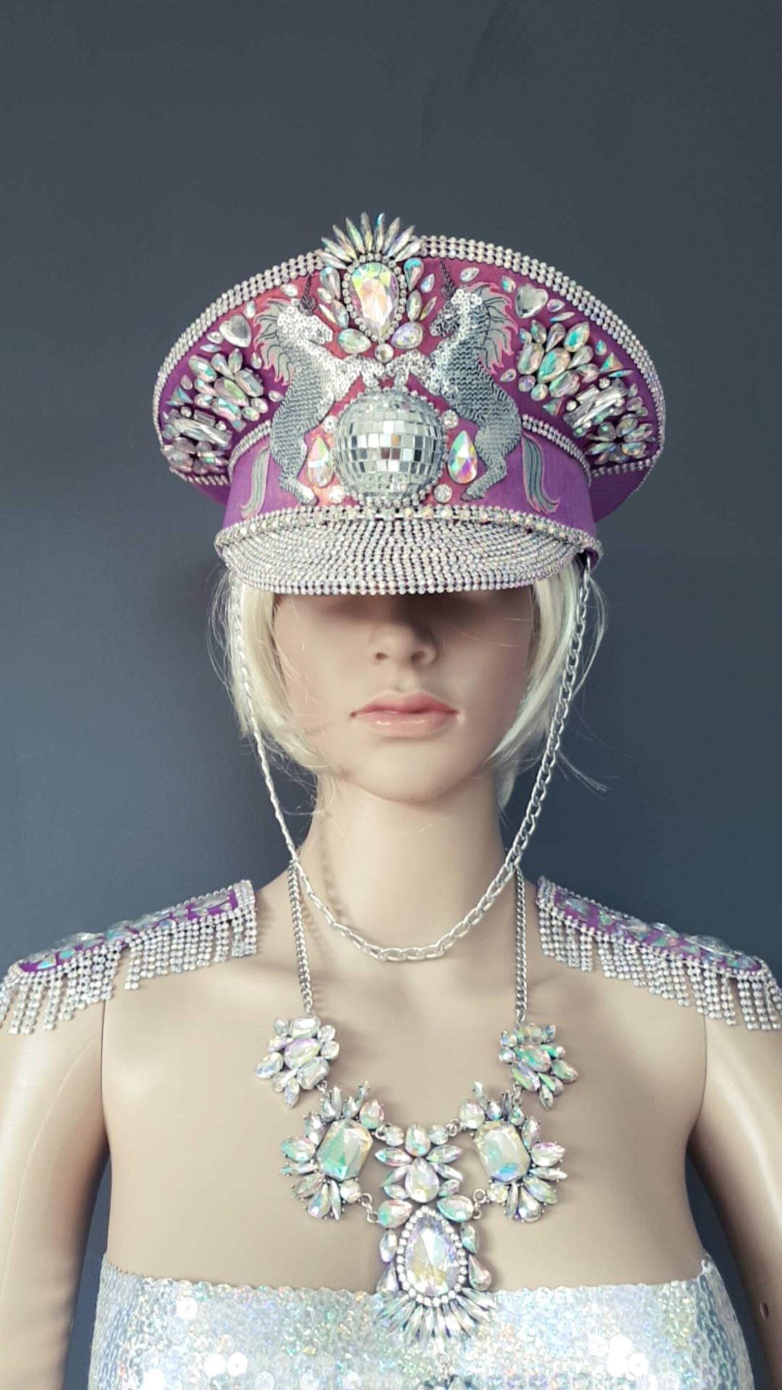 Unicorn Disco Glitter Ball Pink Captain Hat, Burningman Hat , Festival ...