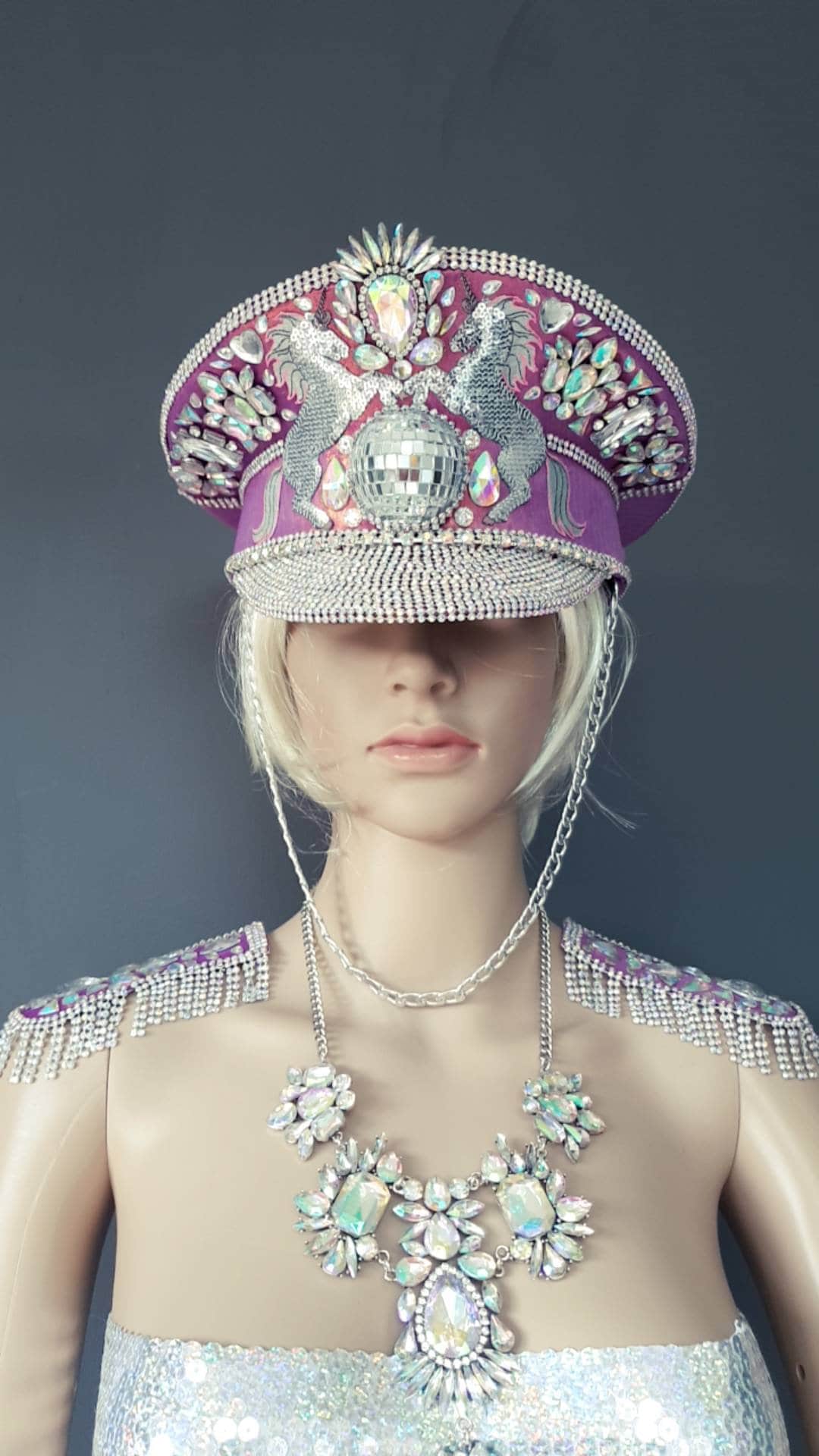 Unicorn Disco Glitter Ball Pink Captain Hat, Burningman Hat , Festival ...