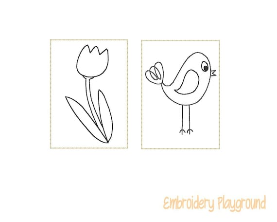 Spring Mini Coloring Page Embroidery Design ITH Embroidery | Etsy