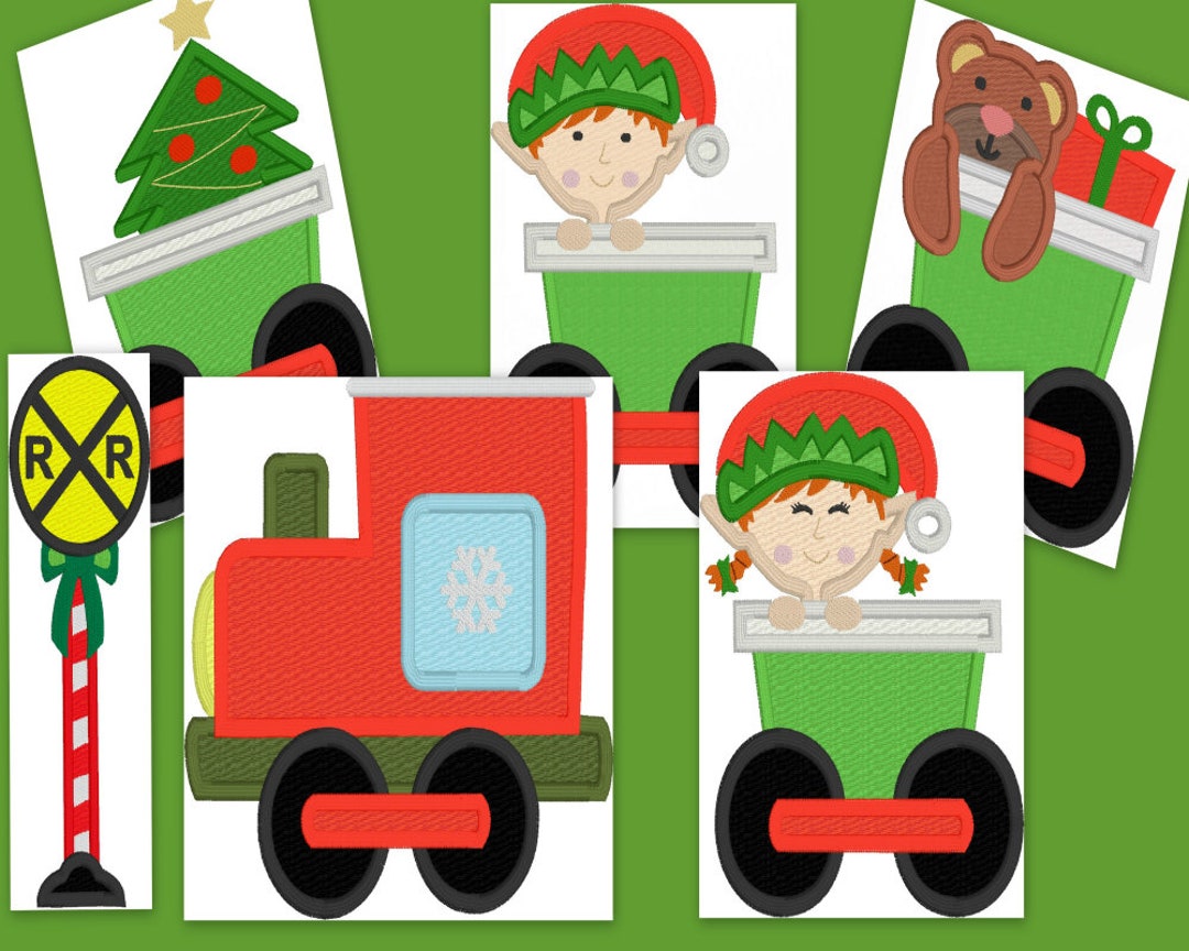 Christmas Train Set - Holiday Embroidery Design - Machine Embroidery ...