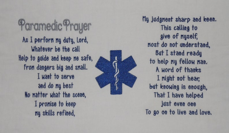 Paramedic's Prayer EMT Saying Paramedic Embroidery - Etsy