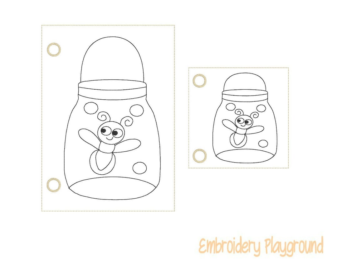 Firefly Bug Jar Coloring Page Embroidery Design - ITH Embroidery Design ...