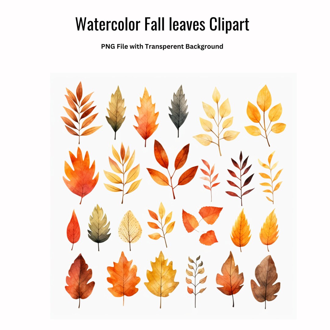 Watercolor Autumn Leaf Clipart - Printable Autumn Leaf - PNG Clipart ...