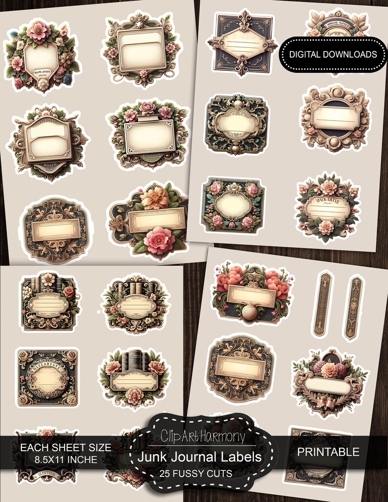 Junk Journal Labels and Ornaments, Fussy Cuts, Printable Ephemera ...