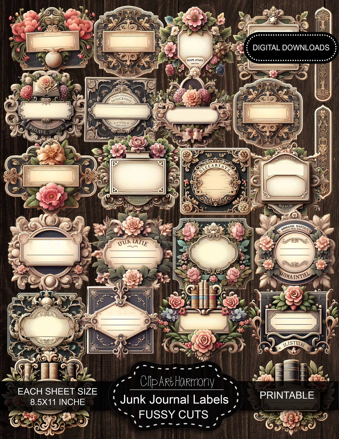 Junk Journal Labels and Ornaments, Fussy Cuts, Printable Ephemera ...