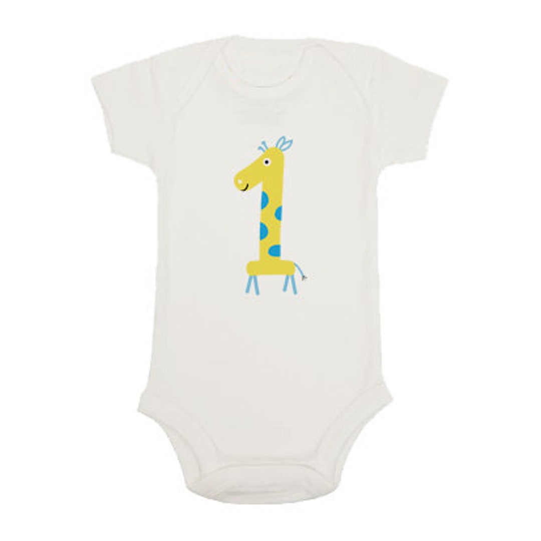 Number Animal 1 Giraffe on Bodysuit, Birthday Shirt, Funny Illustration ...