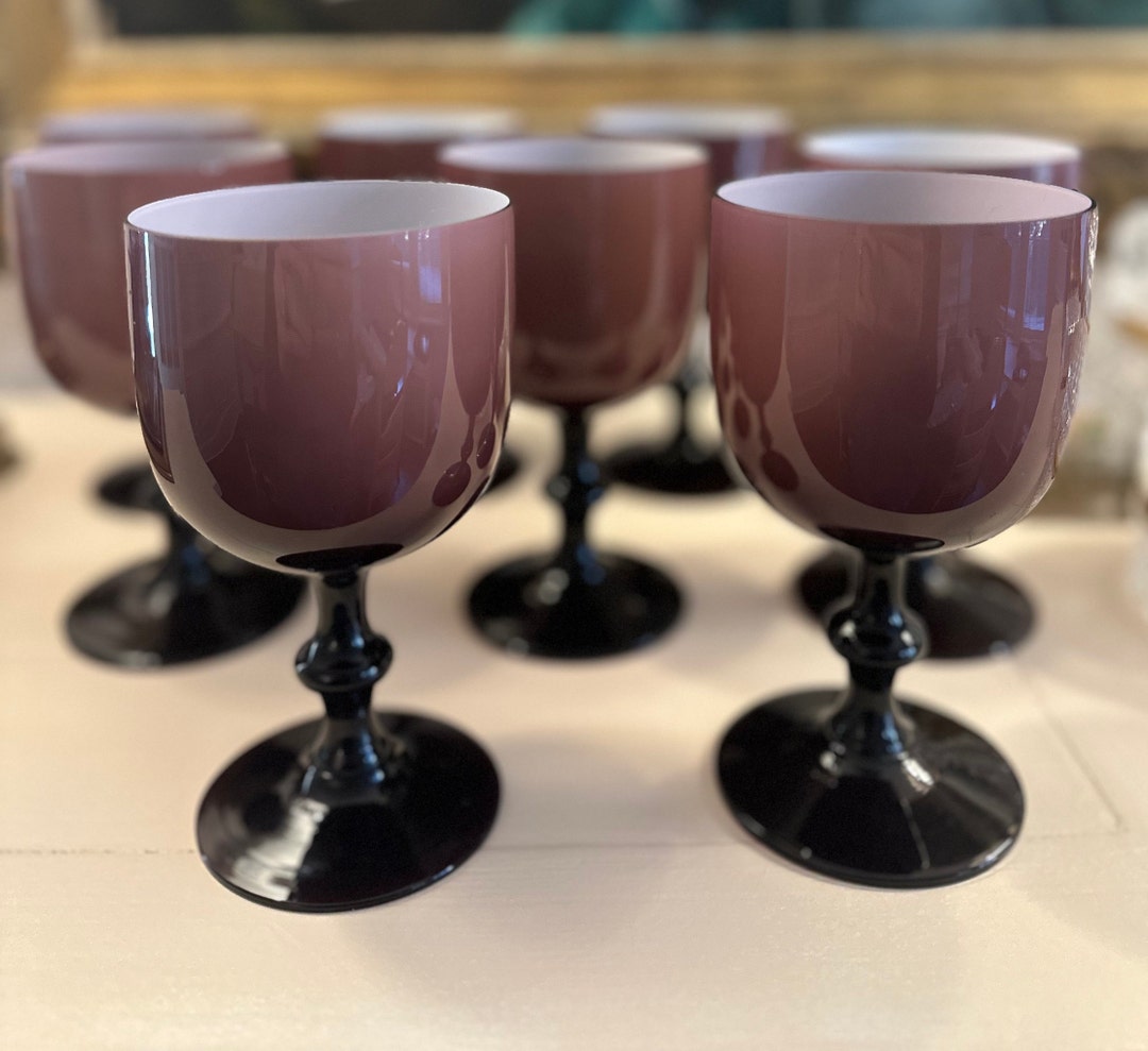 Set of 8 / Carlo Moretti / Deep Purple Cased Glass Water Goblets / 10oz ...