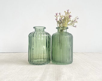Dark Green Glass Bud Vase Set of 3 Set of Assorted Bud Vases Small ...