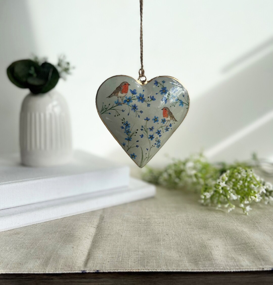 Metal Spring Floral Robin Heart Hanger Decor Home Decor Spring Hanging ...