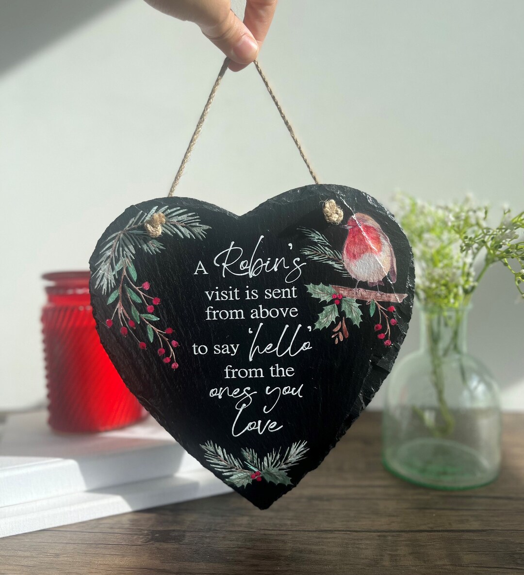 Large Slate Heart Robin Plaque A Robins Visit is Sent From - Etsy UK