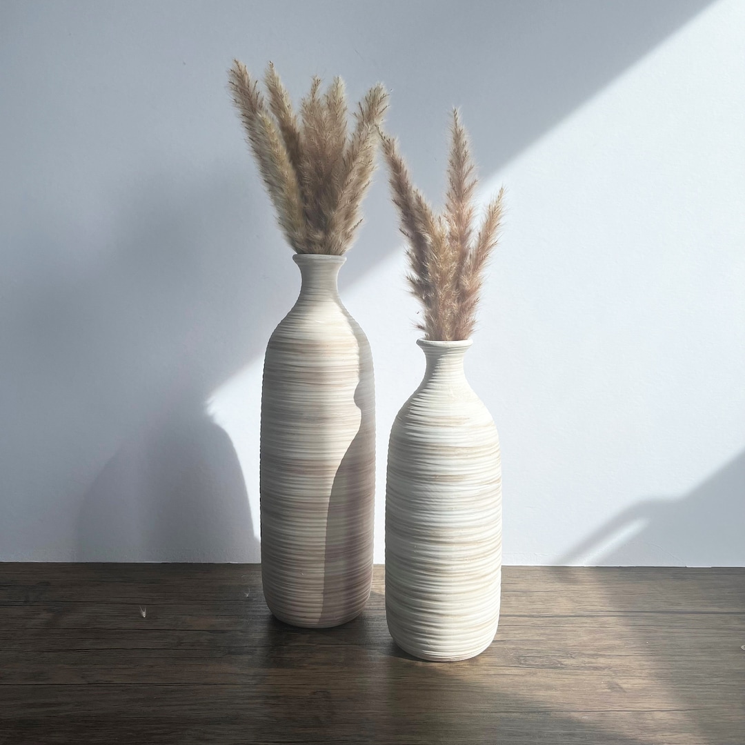 Neutral Rustic Stoneware Vase Tall Ceramic Bottle Vase White Rustic ...