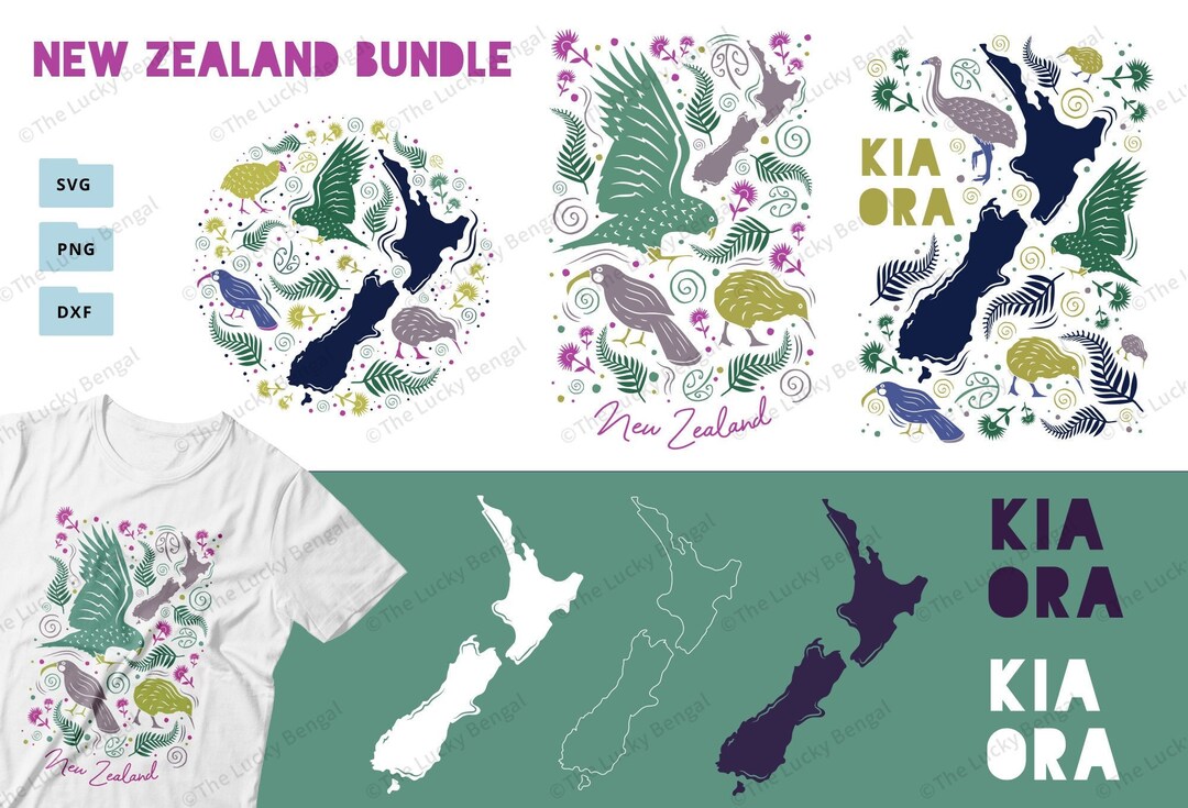 New Zealand Graphics + Silhouette Illustration Bundle SVG DXF PNG ...