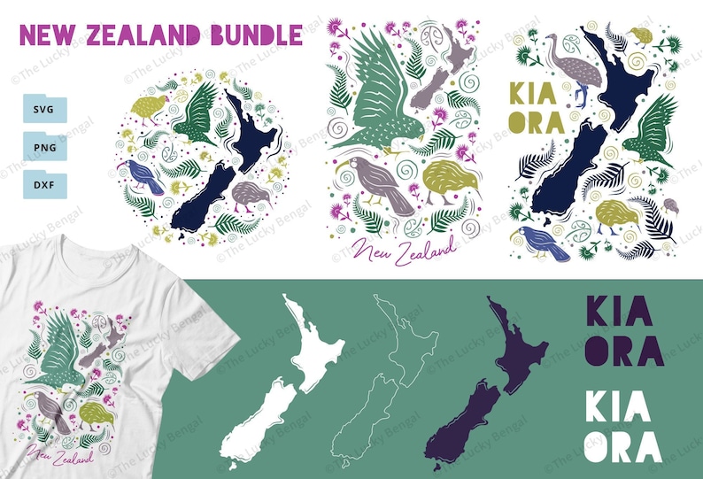 New Zealand Graphics + Silhouette Illustration Bundle SVG DXF PNG ...