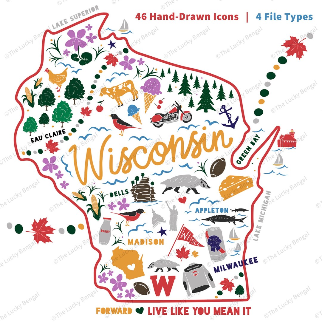 WISCONSIN Clipart Vectors, Icons, Doodles & Illustrations Bundle (46 ...