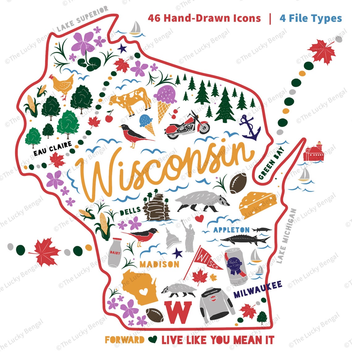 WISCONSIN Clipart Vectors Icons Doodles & Illustrations - Etsy Canada