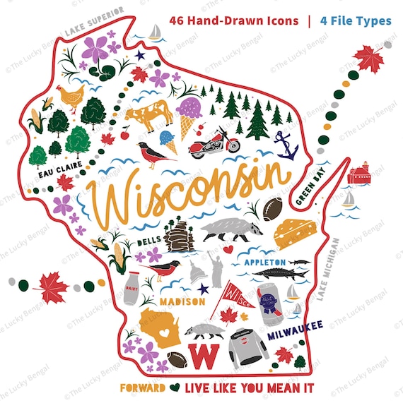 WISCONSIN Clipart Vectors Icons Doodles & Illustrations - Etsy