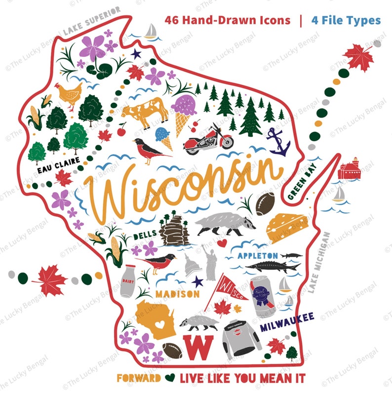 WISCONSIN Clipart Vectors, Icons, Doodles & Illustrations Bundle (46 ...