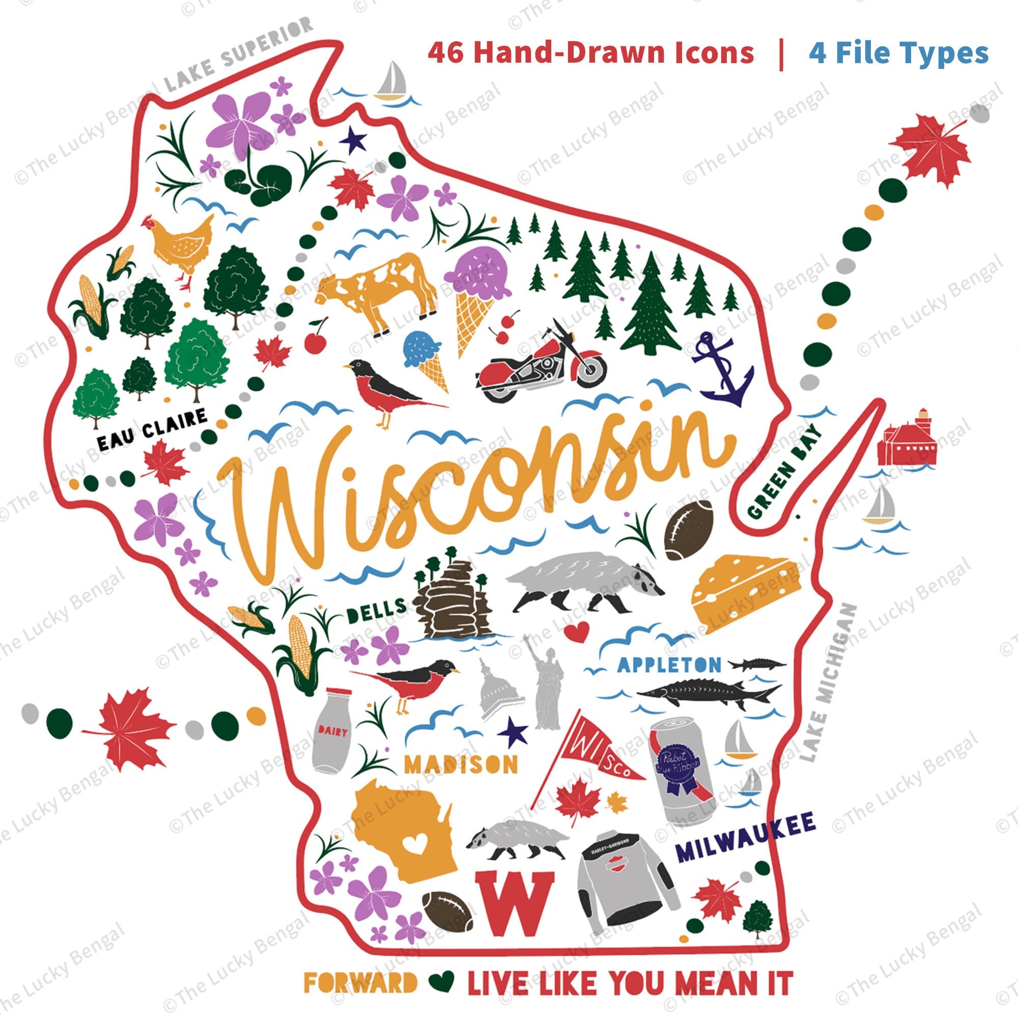 WISCONSIN Clipart Vectors Icons Doodles & Illustrations - Etsy Canada
