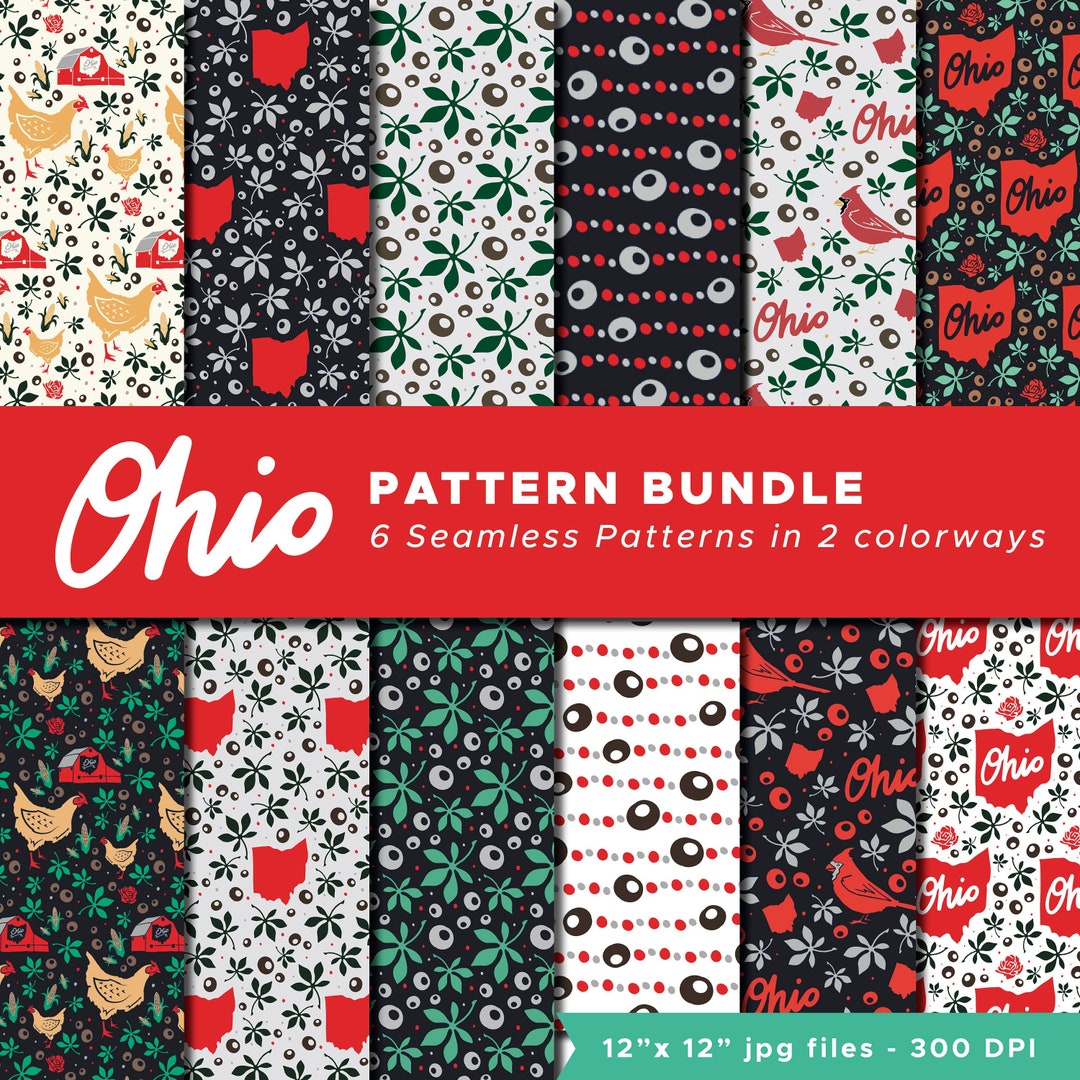 Ohio Digital Paper Icons Seamless Patterns Collage Craft - INSTANT ...