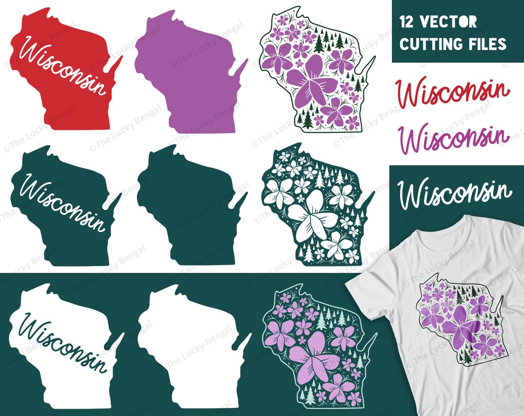 Wisconsin Silhouette SVG DXF EPS Vector Bundle Cutting Files - Instant ...