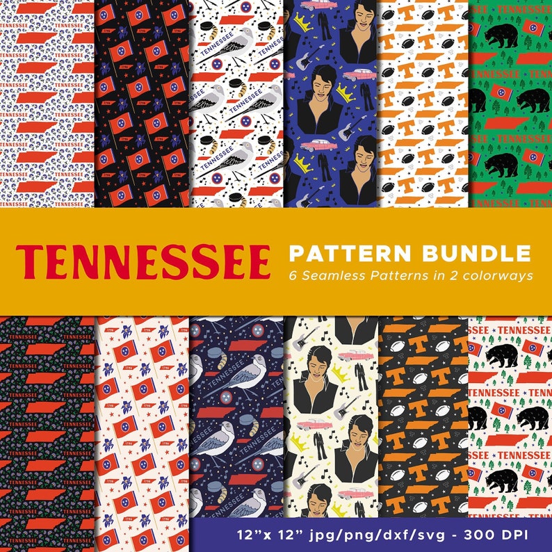 Tennessee Digital Paper Icons Seamless Patterns Collage Craft - INSTANT ...