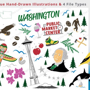 WASHINGTON Clipart Vectors, Icons, Doodles & Illustrations Bundle (46 ...
