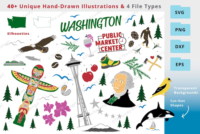 WASHINGTON Clipart Vectors, Icons, Doodles & Illustrations Bundle 46 ...