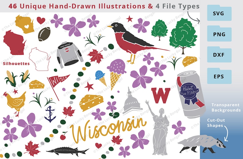 WISCONSIN Clipart Vectors, Icons, Doodles & Illustrations Bundle (46 ...