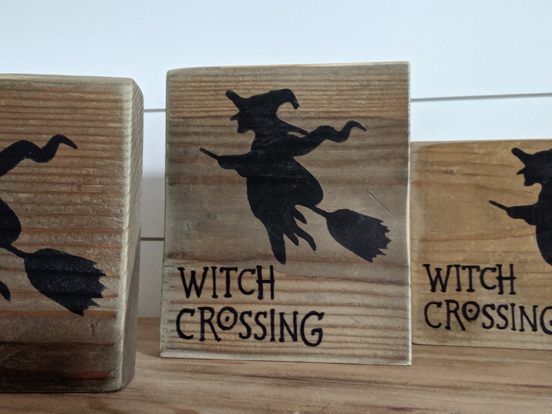 Witch Crossing Wood Slab Halloween Sign - Etsy