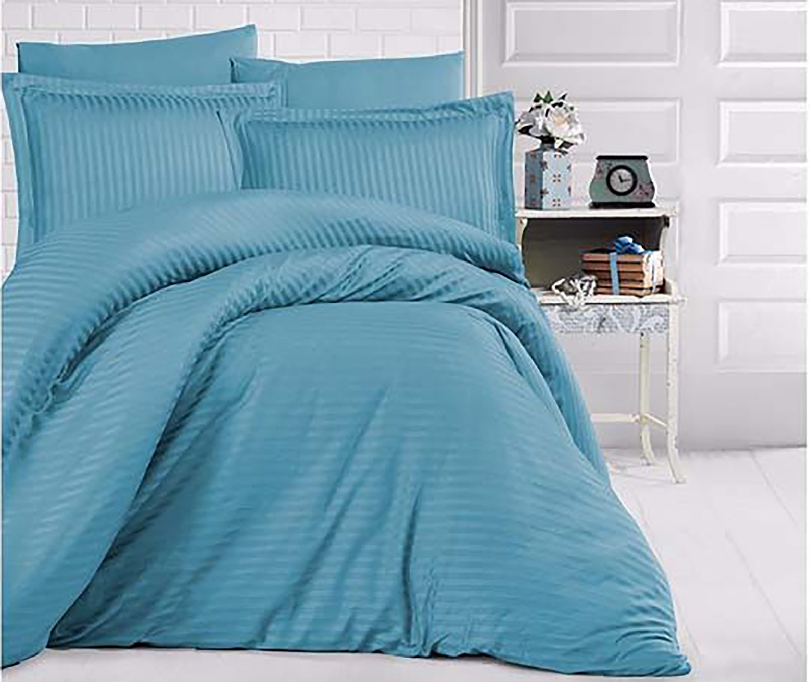 Duck Egg Blue Satin Duvet Cover Set and Pillowcases Mens Bedding Set ...