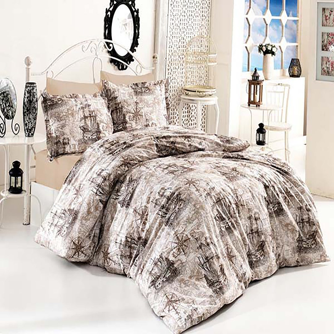 Bedding Set With Anchors and Ships Nautical Charts Cotton Duvet Set ...